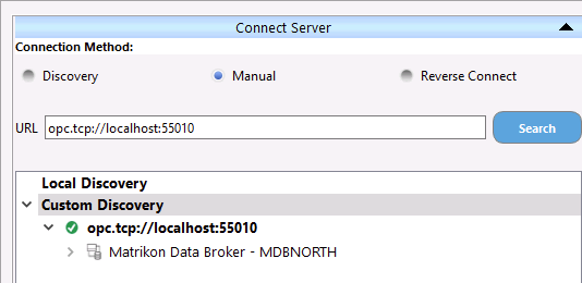 Why isn't Matrikon Data Broker (MDB) appearing in the discovered OPC UA servers list displayed ...