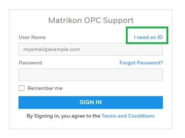 How do I register a Matrikon OPC Support Identity?